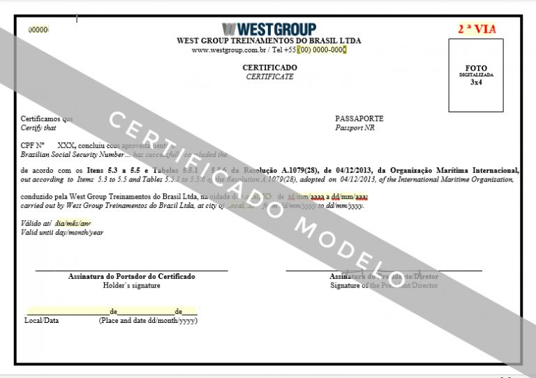 2ª Via de Certificados de NORMAM – West Group